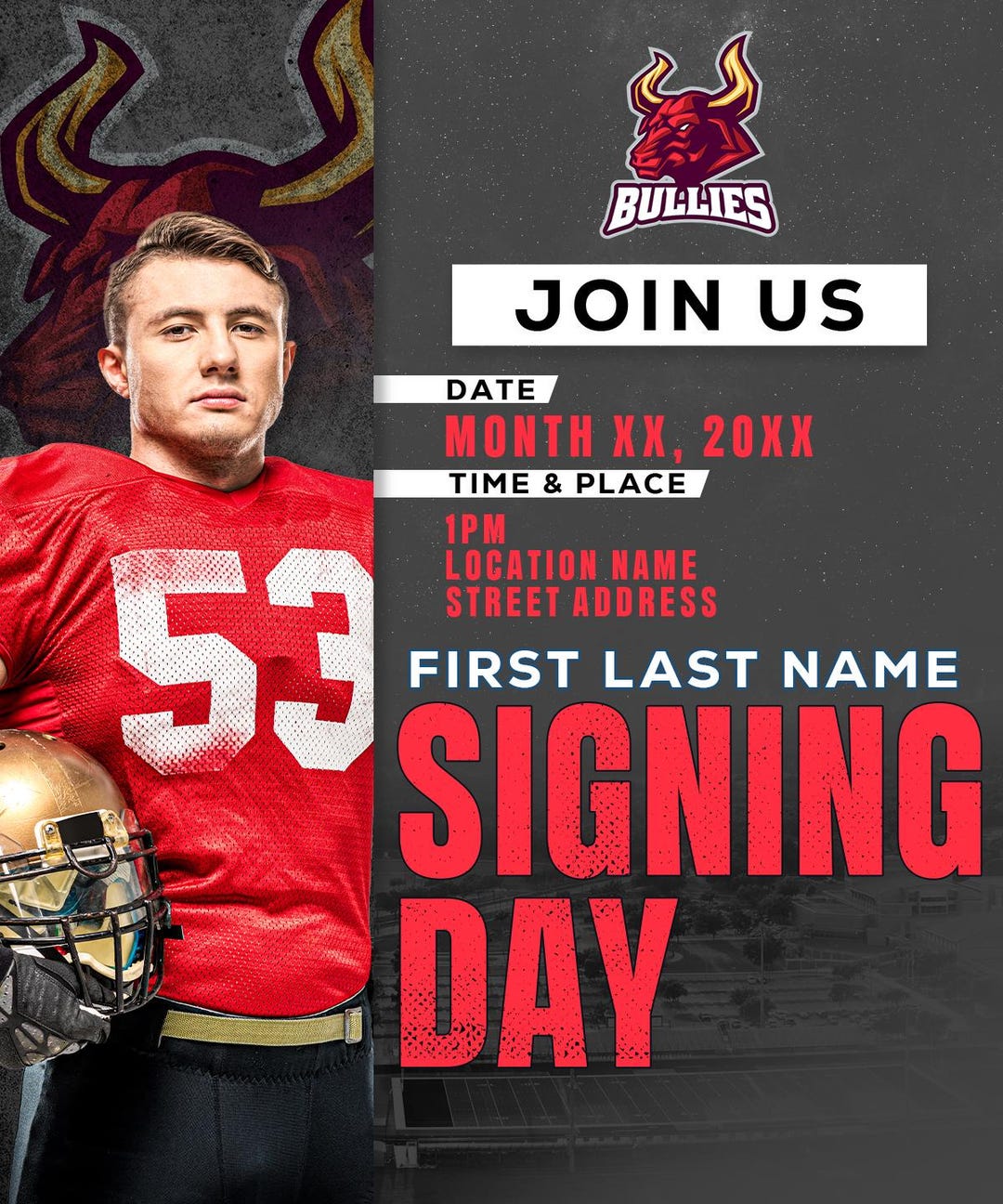 Football Signing Day Flyer: College Commitment Social Media Graphic ...