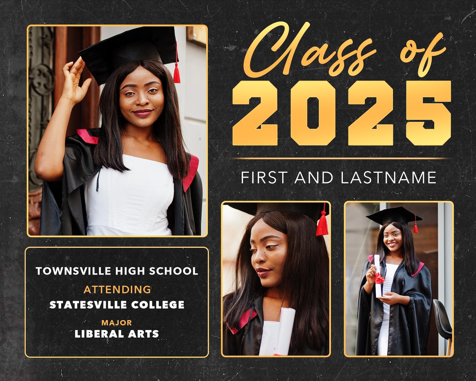 2025 Graduation Photo Collage Template: Black & Gold PSD (digital ...