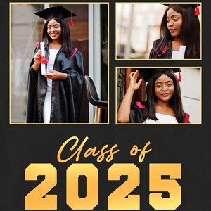 2025 Graduation Photo Collage Template: Black & Gold PSD (digital ...