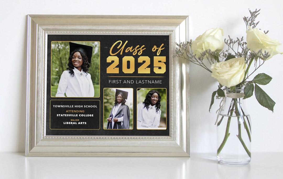 2025 Graduation Photo Collage Template: Black & Gold PSD (digital ...