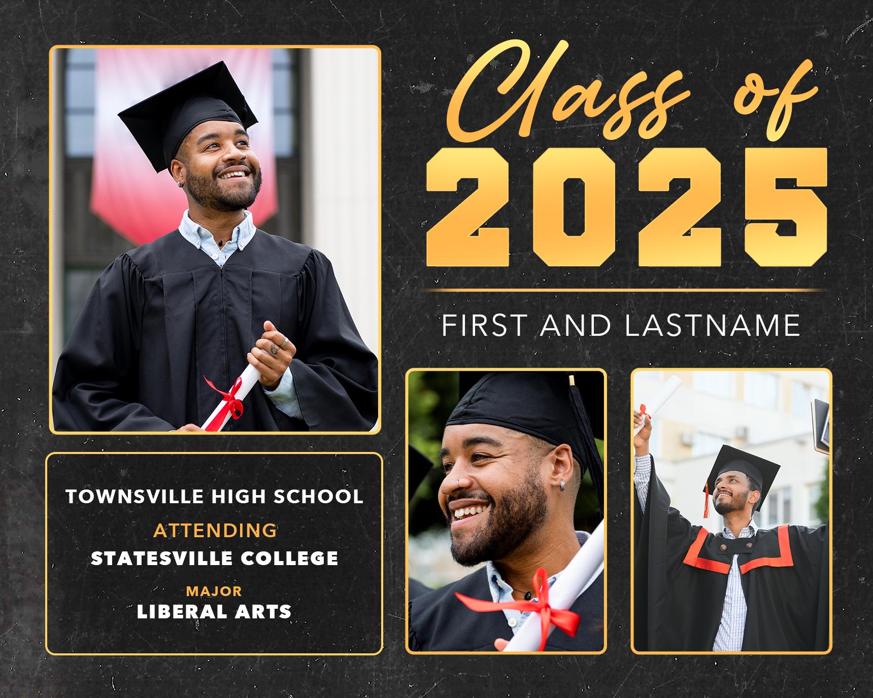2025 Graduation Photo Collage Template: Black & Gold PSD (digital ...