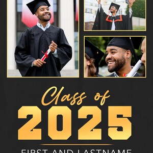 2025 Graduation Photo Collage Template: Black & Gold PSD (digital ...