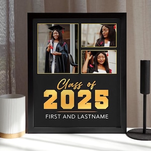 2025 Graduation Photo Collage Template: Black & Gold PSD (digital ...