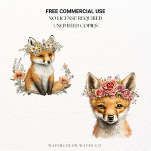 Floral Baby Fox Clipart | Baby Animals Clipart | Woodland Animals ...