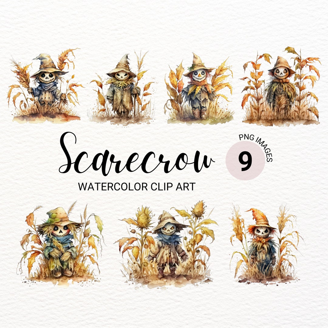 Watercolor Scarecrow Clipart Bundle | Halloween PNG | Digital Planner ...