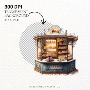 Bakery Shop Clipart | Bakery PNG | Paris Cafe Clipart | Watercolor ...