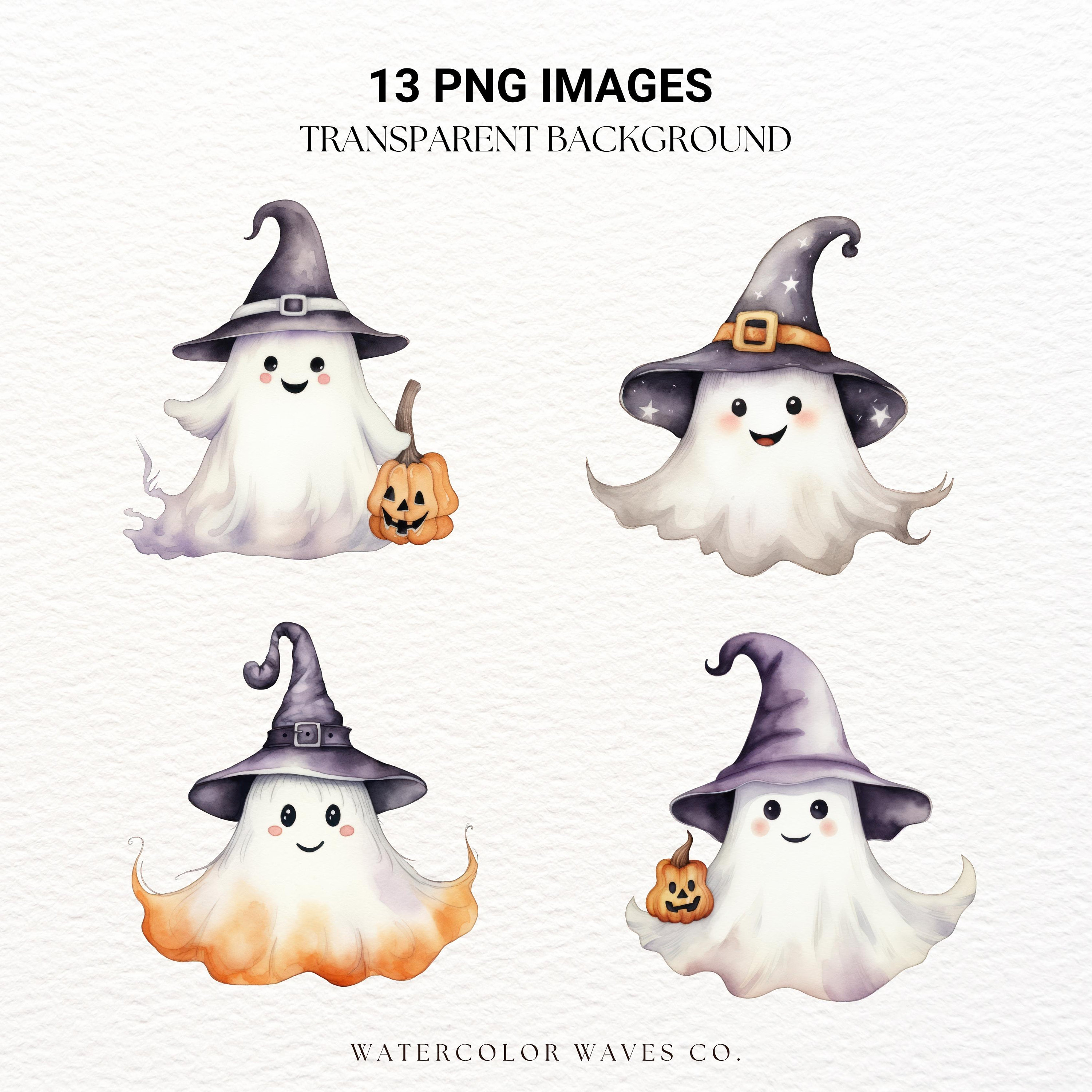 Cute Wizard Ghost Clipart | Watercolor Ghost PNG | Spooky Collage ...