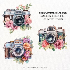 Floral Vintage Camera Clipart | Watercolor Camera PNG | Pink Flower ...