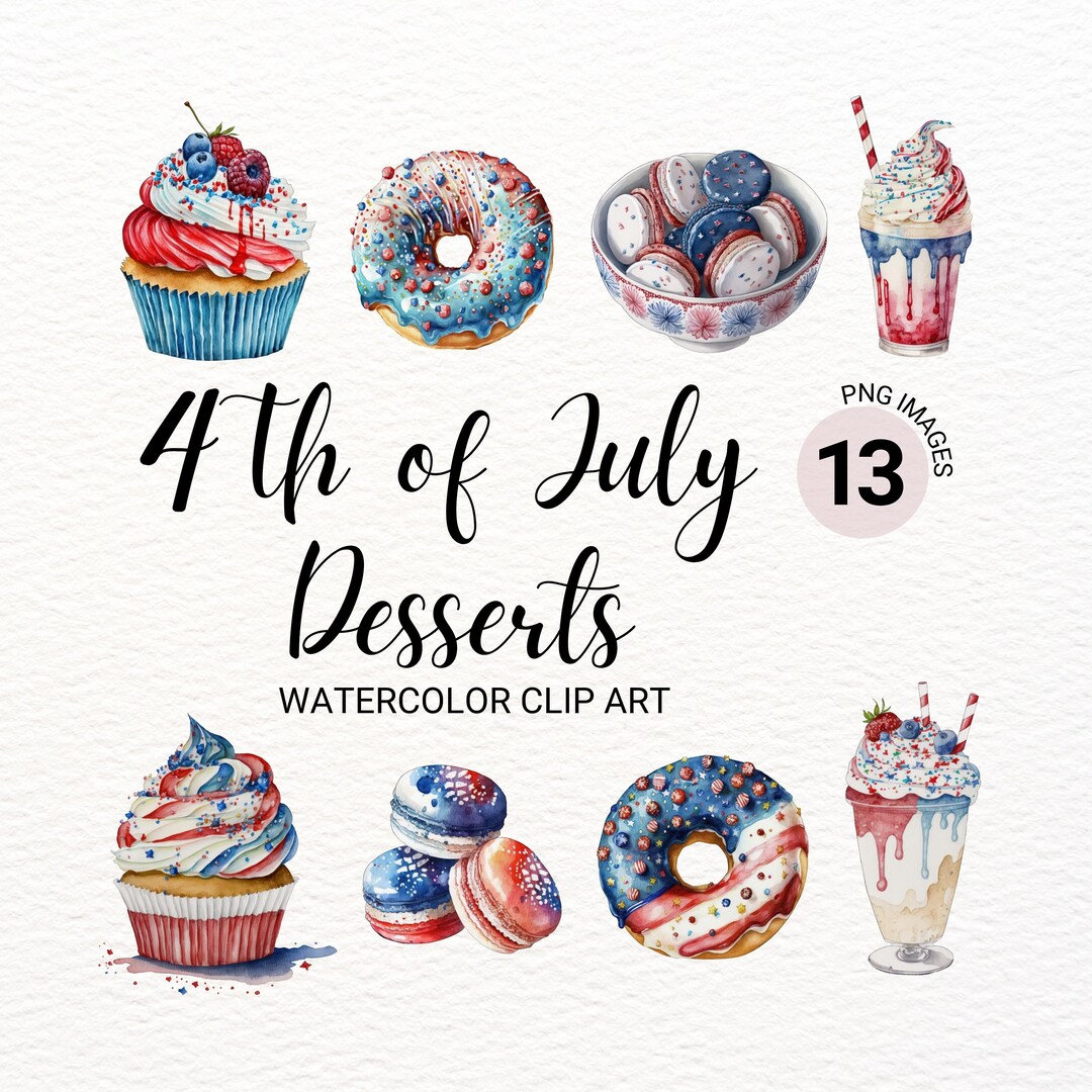 4th of July Donut Clipart | Watercolor Desserts Clipart Bundle | Food ...
