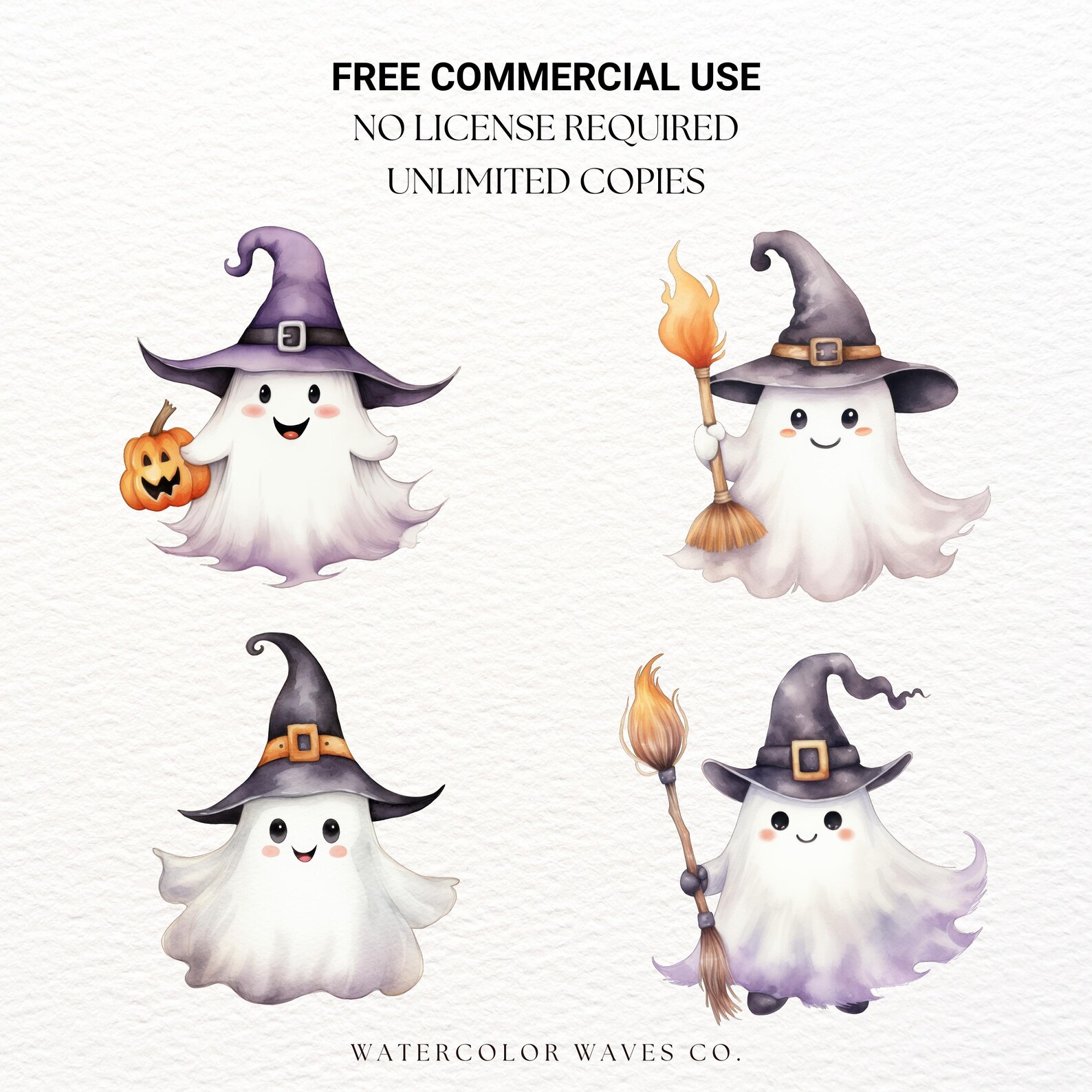 Cute Wizard Ghost Clipart | Watercolor Ghost PNG | Spooky Collage ...