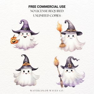 Cute Wizard Ghost Clipart | Watercolor Ghost PNG | Spooky Collage ...