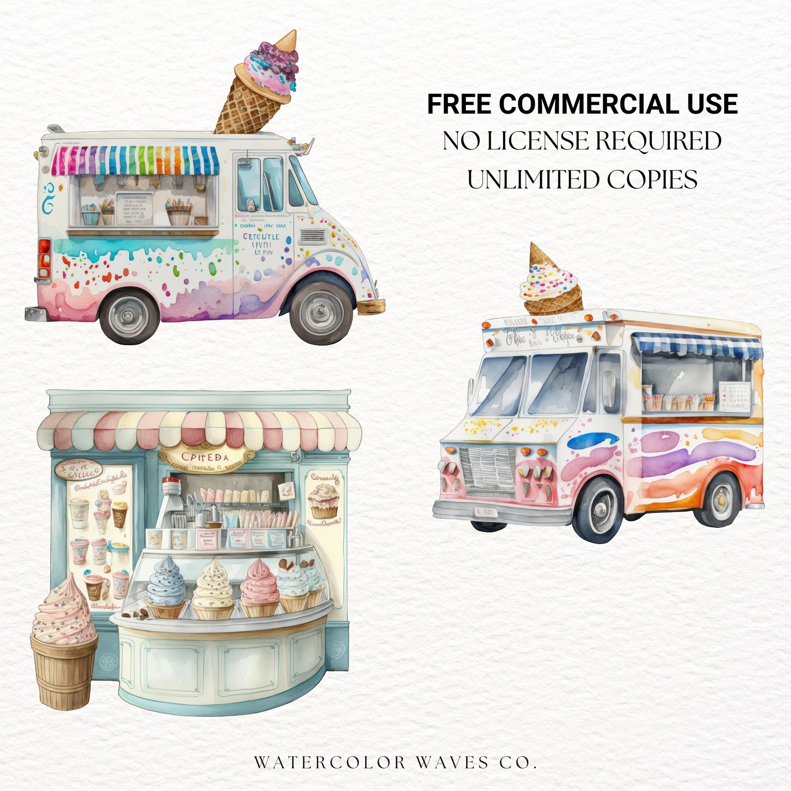 Cute Ice Cream Shop Clipart Watercolor Ice Cream Clipart - Etsy Canada