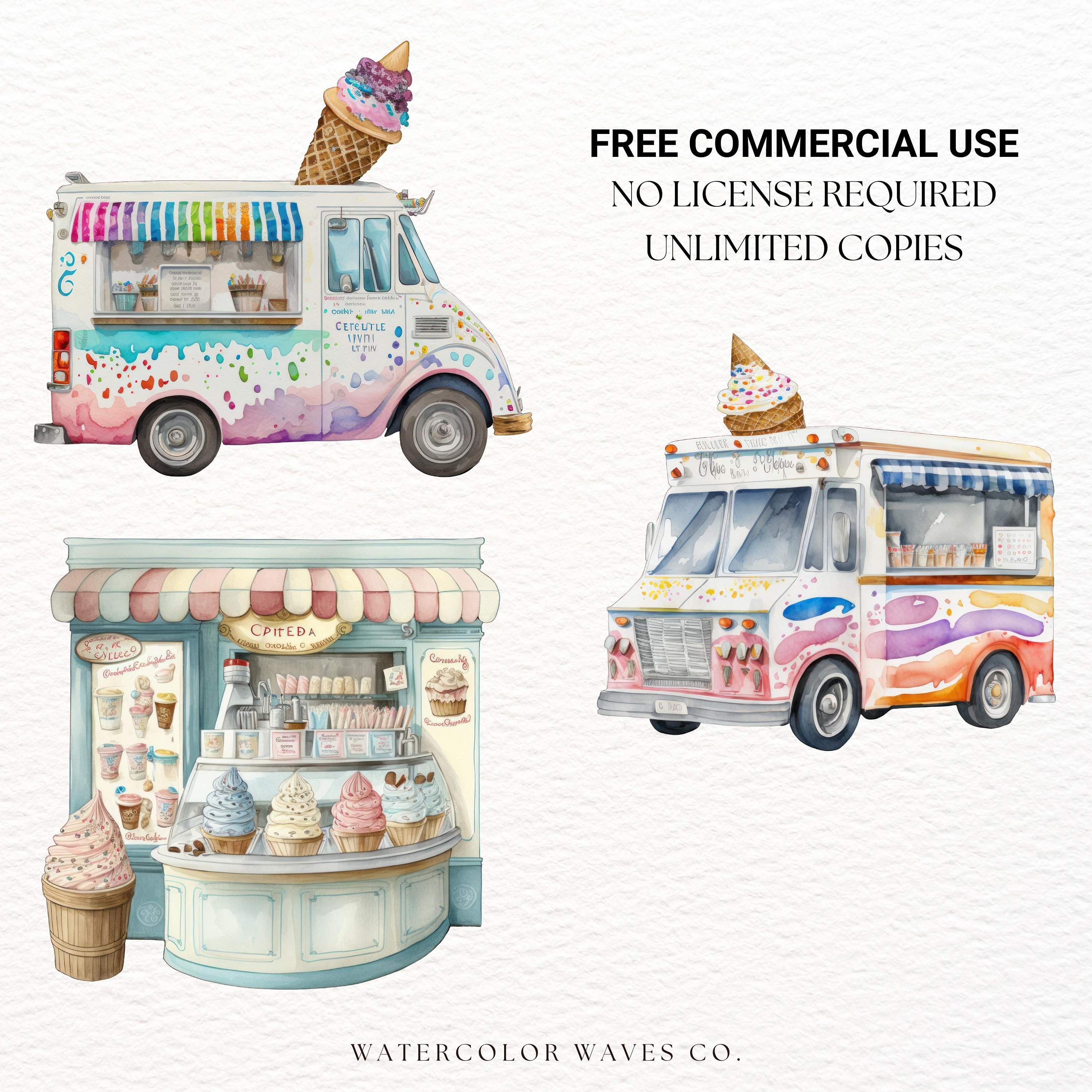 Cute Ice Cream Shop Clipart | Watercolor Ice Cream Clipart | Summer ...