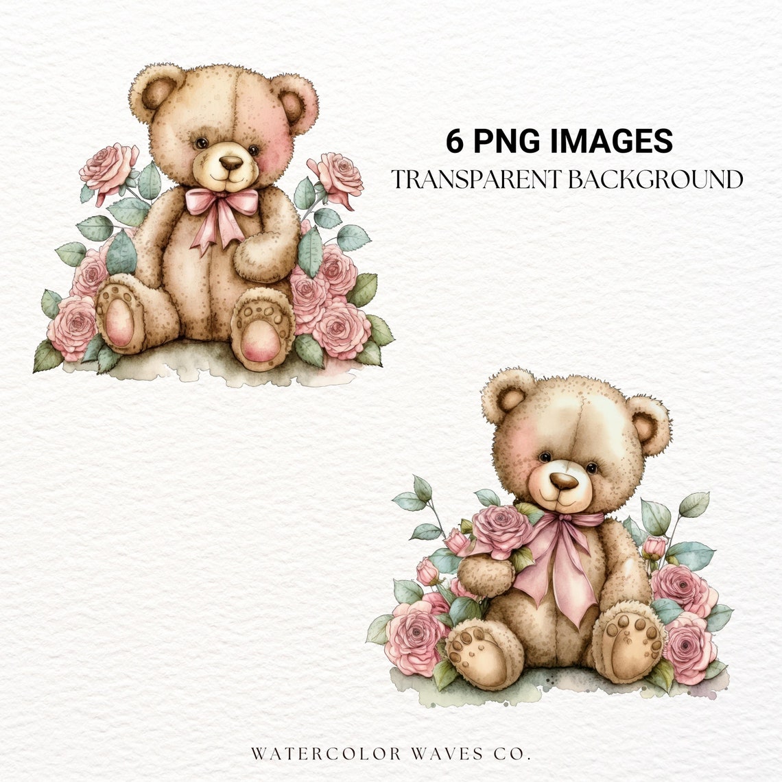 Teddy Bear With Roses Clipart | Watercolor Bear PNG | Nursery Wall Art ...