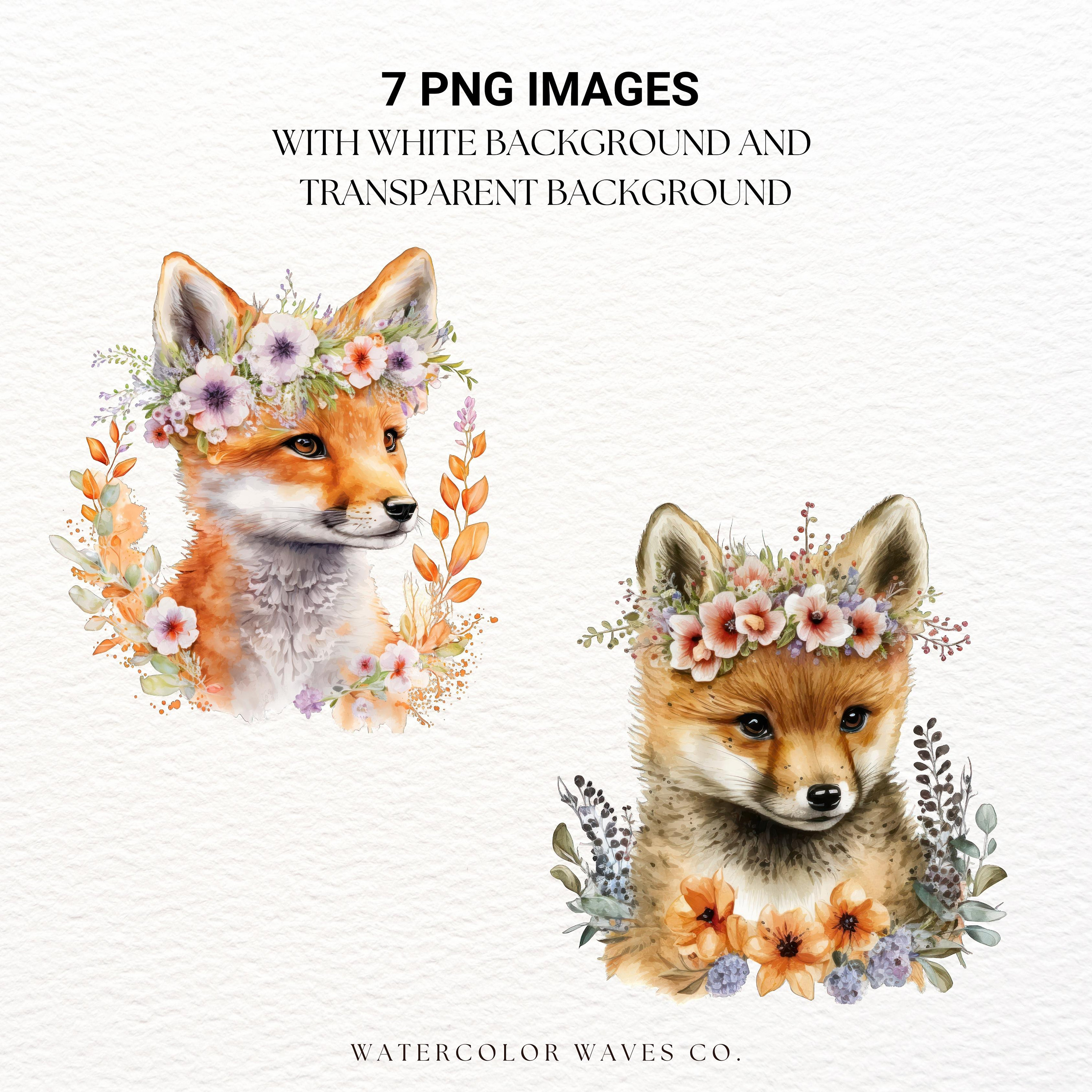 Floral Baby Fox Clipart | Baby Animals Clipart | Woodland Animals ...