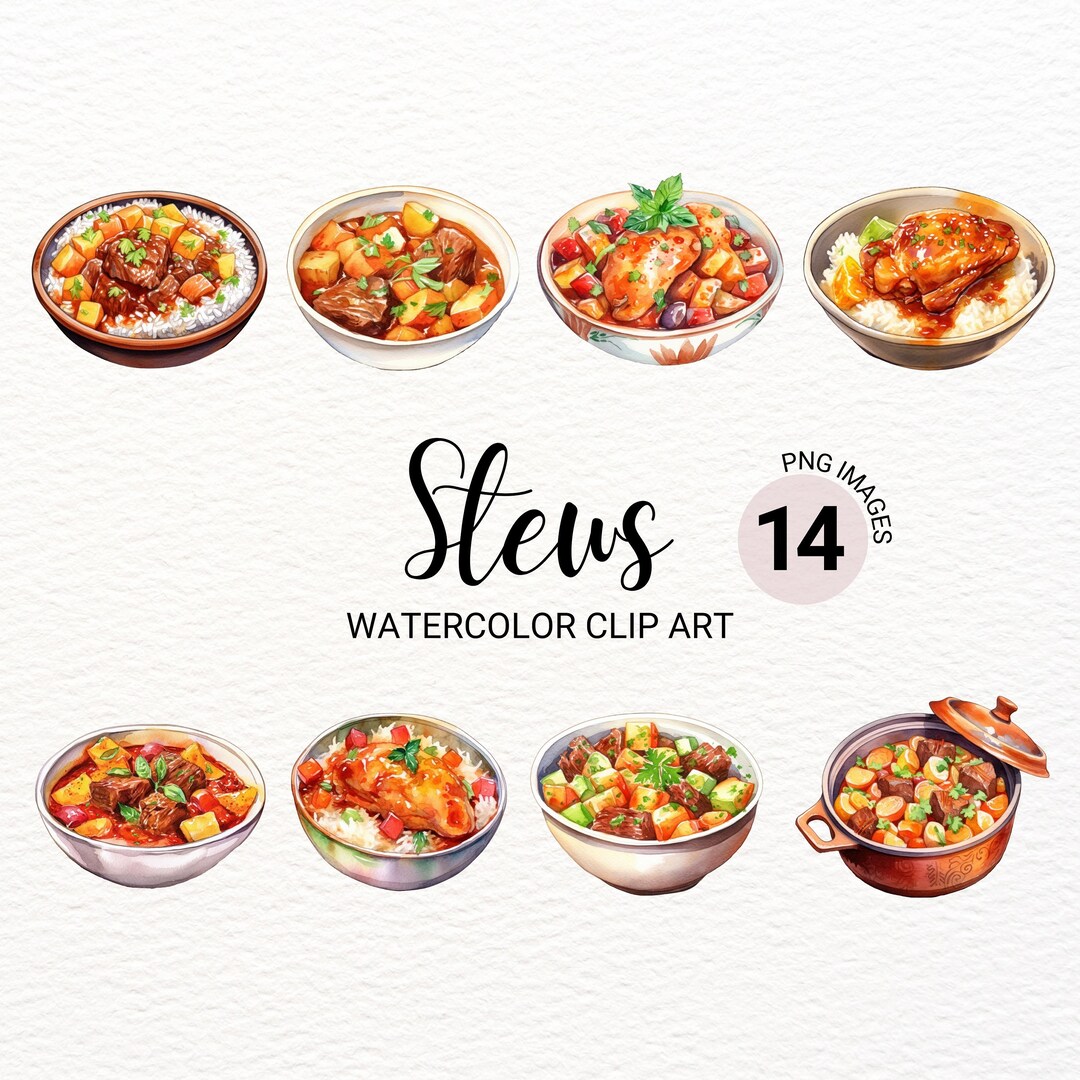 Watercolor Stew Clipart | Food Clipart Bundle | Kawaii Collage Images ...