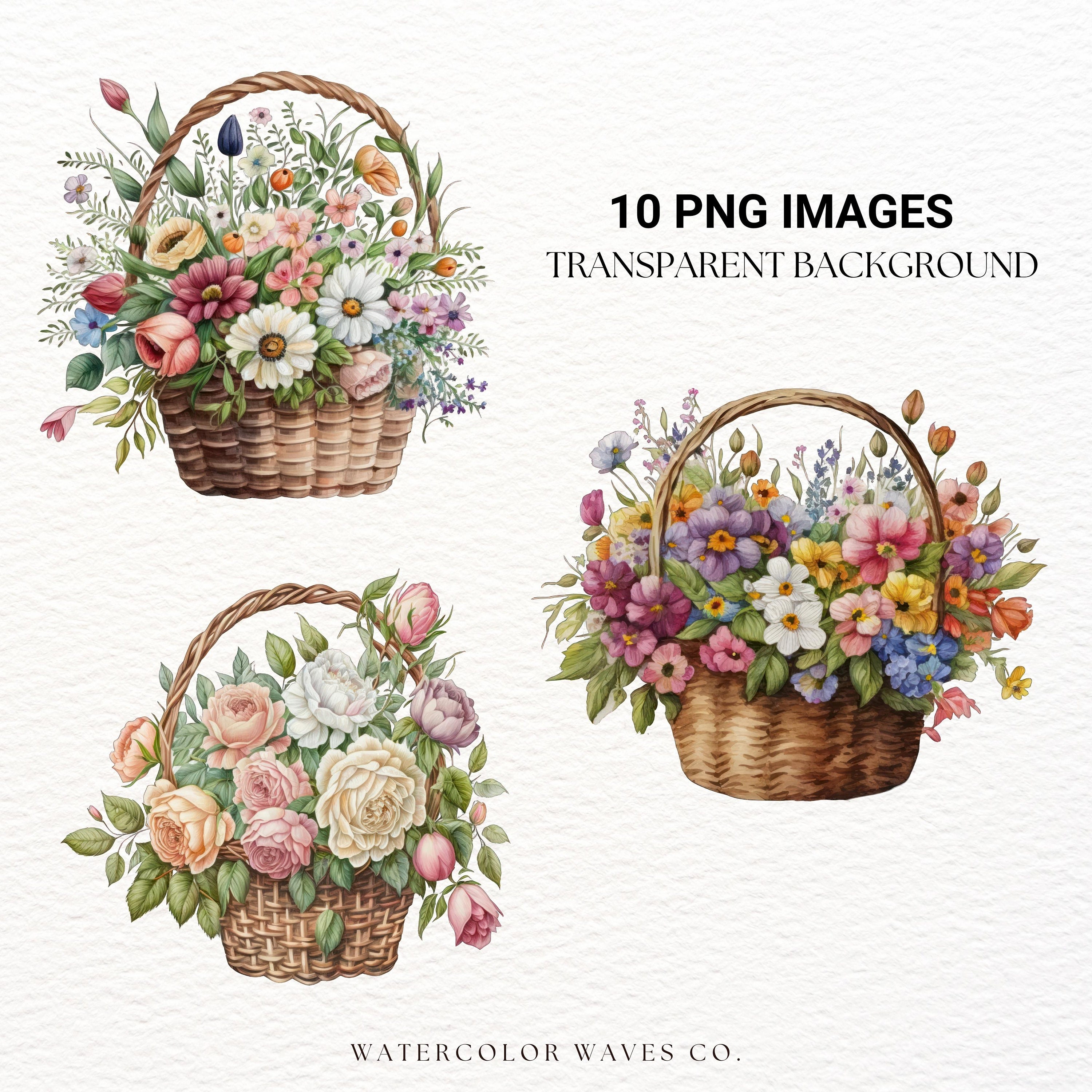 Flower Basket Clipart | Floral PNG | Watercolor Flowers Clipart ...