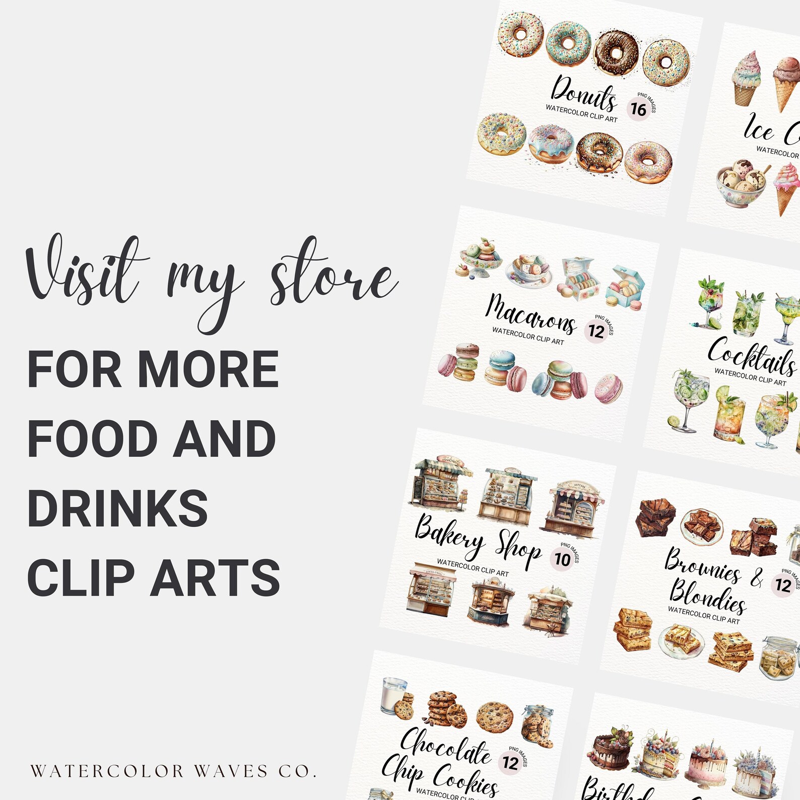 Donut Shop Clipart | Watercolor Donut PNG | Baking Clipart Bundle ...