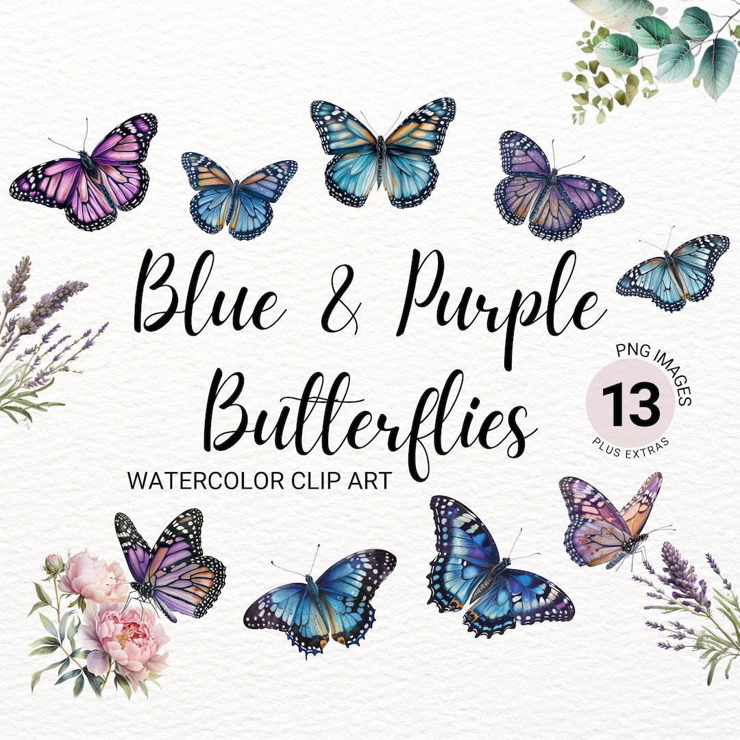 Monarch Butterfly Clipart | Watercolor Purple Butterfly PNG | Floral ...