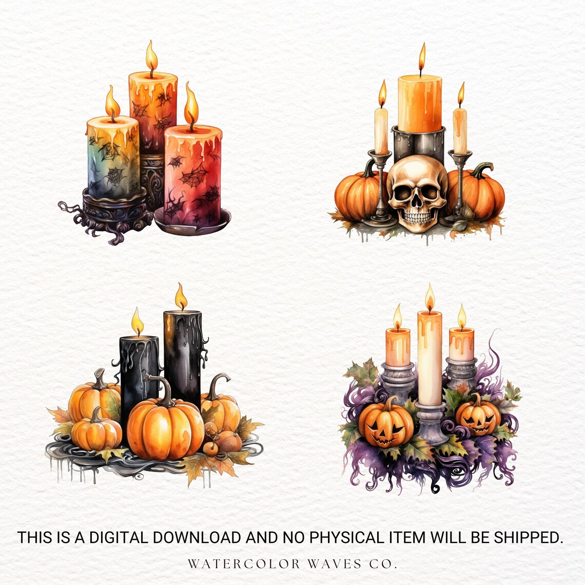 Watercolor Halloween Candle Clipart | Halloween Clipart | Pumpkin Skull ...