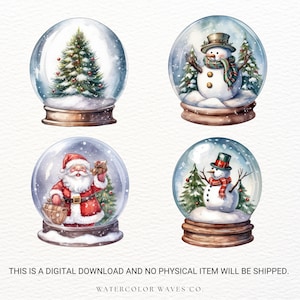 Christmas Snow Globe Clipart | Watercolor Christmas Tree | Santa PNG ...
