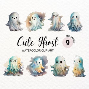 Cute Ghost Clipart | Watercolor Halloween PNG | Spooky Collage Images ...