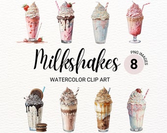 Milkshake Clipart Watercolor Ice Cream Decor Summer Clipart Dessert ...