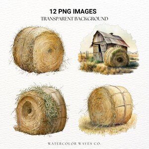 Bale of Hay Clipart Bundle | Farm Landscape | Watercolor Wheat Field ...