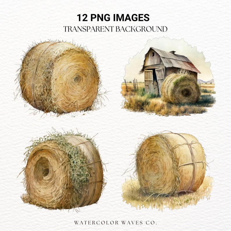 Bale of Hay Clipart Bundle Farm Landscape Watercolor Wheat - Etsy