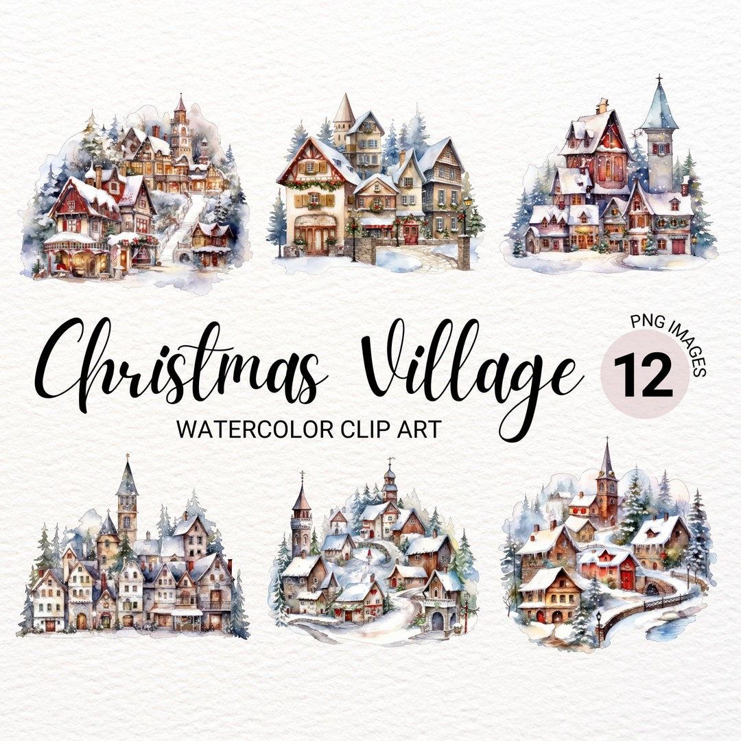 Christmas Village Clipart | Watercolor Christmas House | Winter Holiday ...