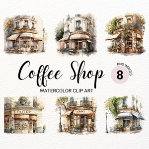 Coffee Shop Clipart | Parisian Cafe Clipart | Watercolor Coffee Shop ...
