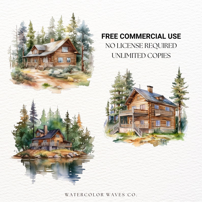 Watercolor Wooden Cabin Clipart | Log Cabin PNG | House in the Woods ...