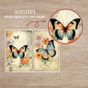 Watercolor Butterfly Junk Journal Pages Vintage Butterflies Floral ...