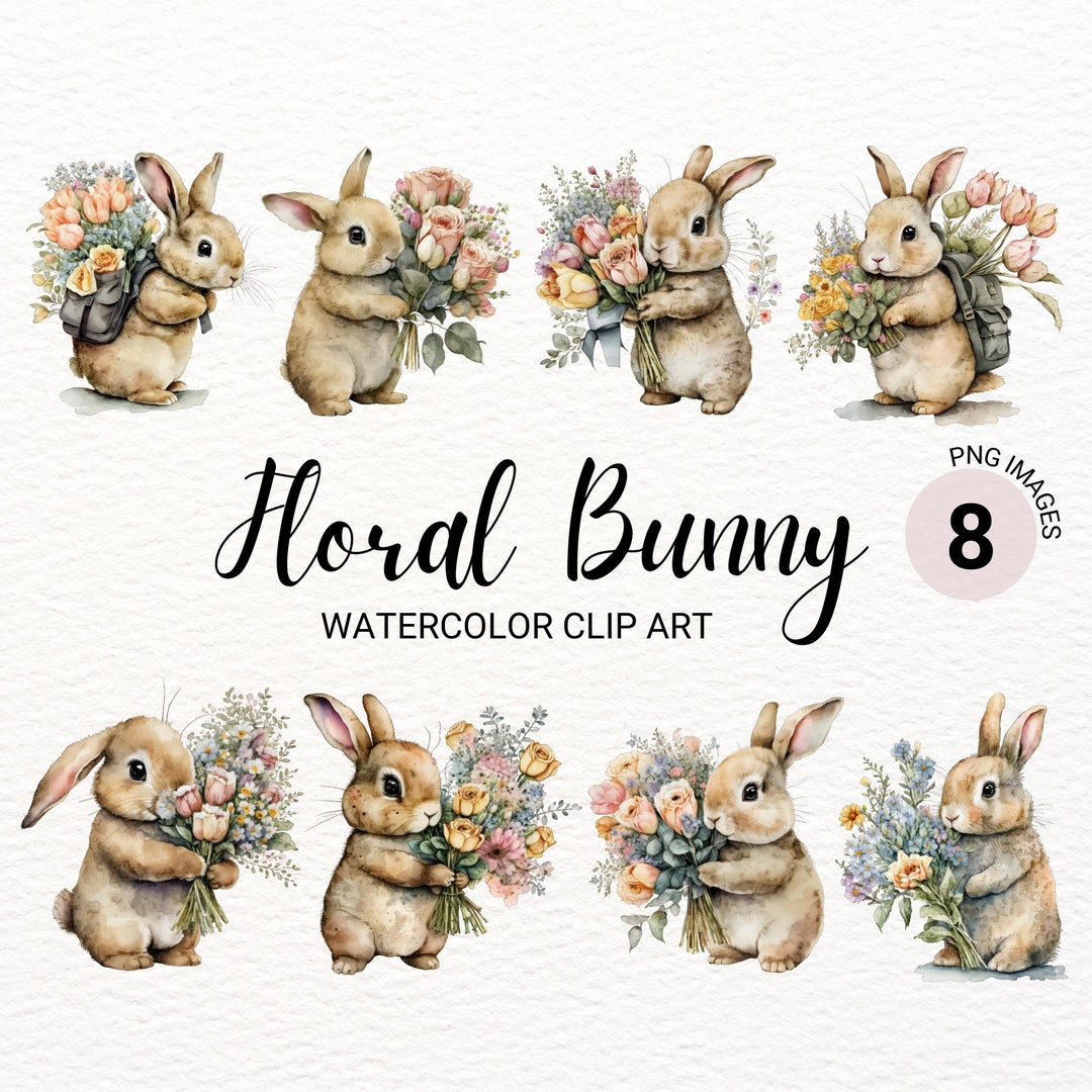 Spring Bunny Nursery Clipart | Easter Bunny Clipart | Floral Bunny ...