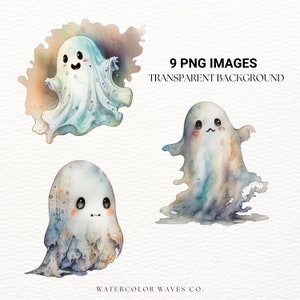 Cute Ghost Clipart | Watercolor Halloween PNG | Spooky Collage Images ...