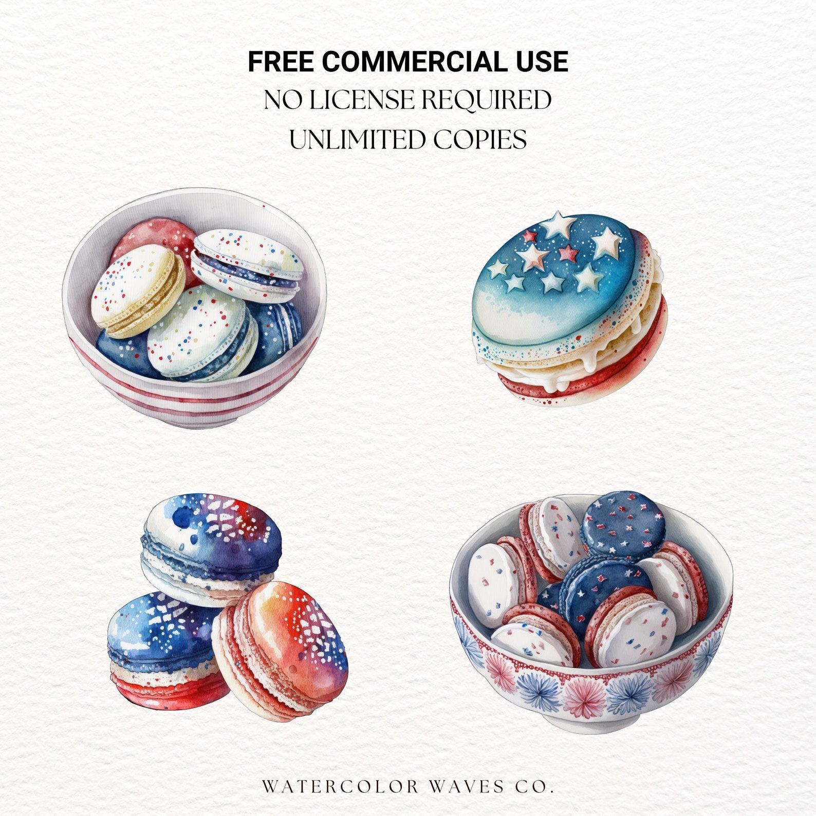 4th of July Donut Clipart | Watercolor Desserts Clipart Bundle | Food ...
