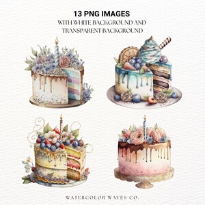 Birthday Cake Clipart | Watercolor Cake PNG | Baking Clipart | Dessert ...