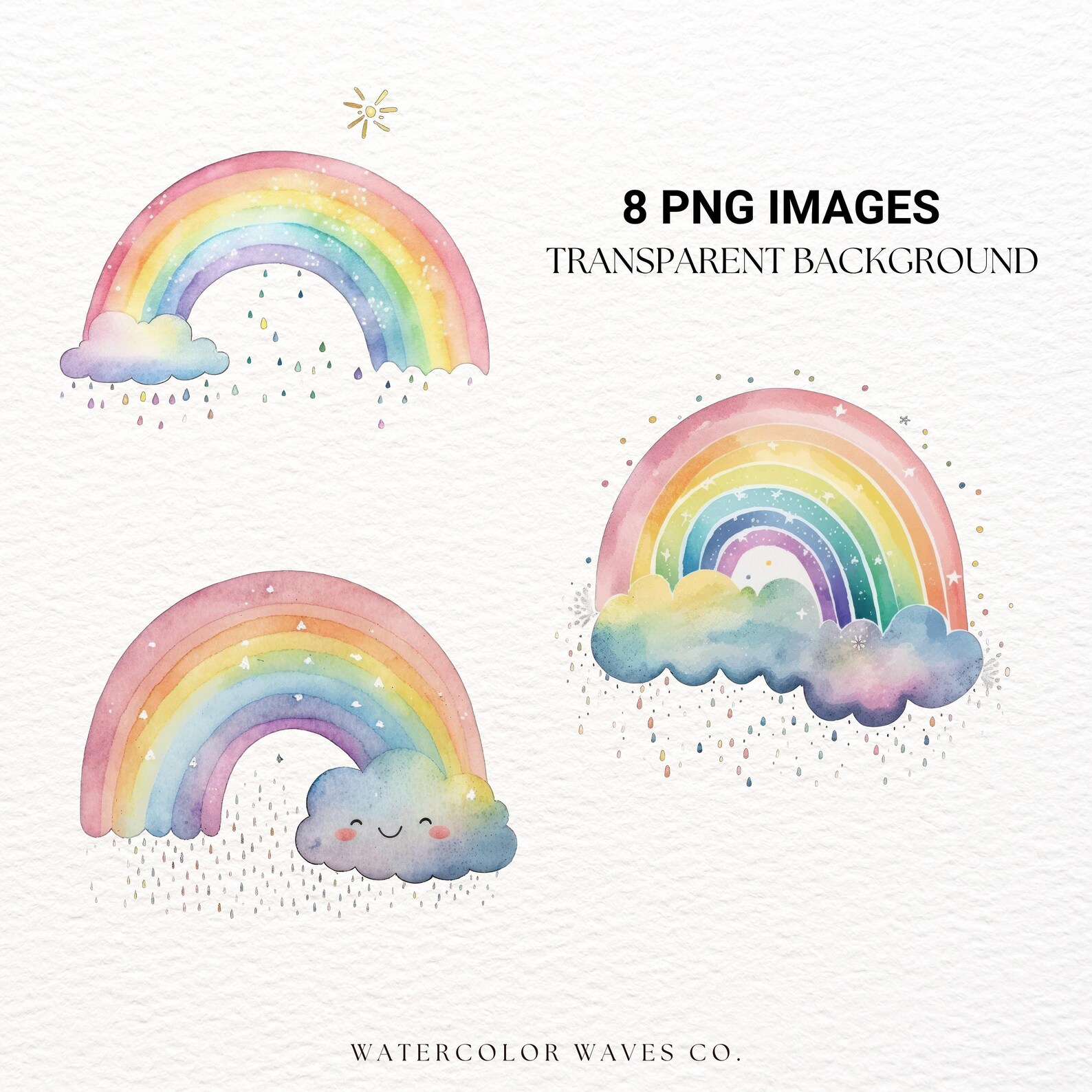 Watercolor Rainbow Clipart | Rainbow PNG | Nursery Wall Art | Kawaii ...