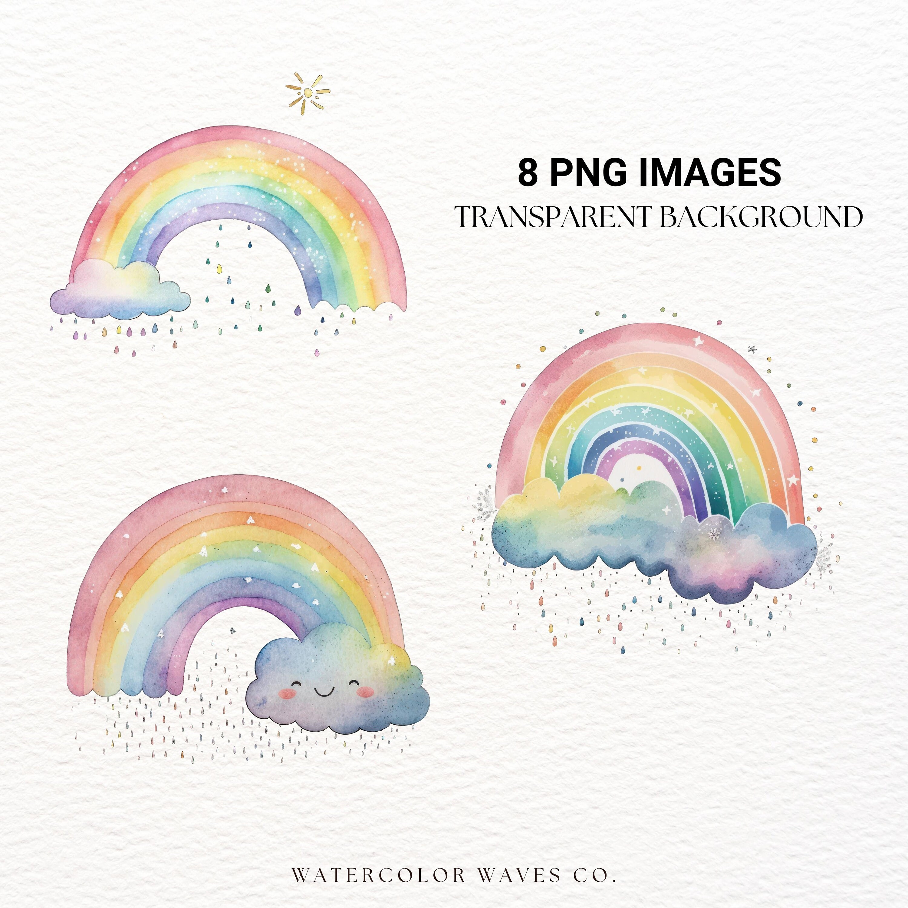 Watercolor Rainbow Clipart | Rainbow PNG | Nursery Wall Art | Kawaii ...