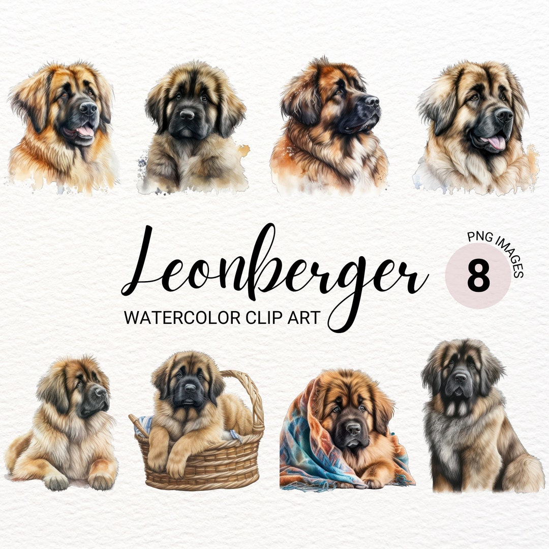 Leonberger Clipart | Dog PNG | Watercolor Dog Portrait | Cute Dog ...