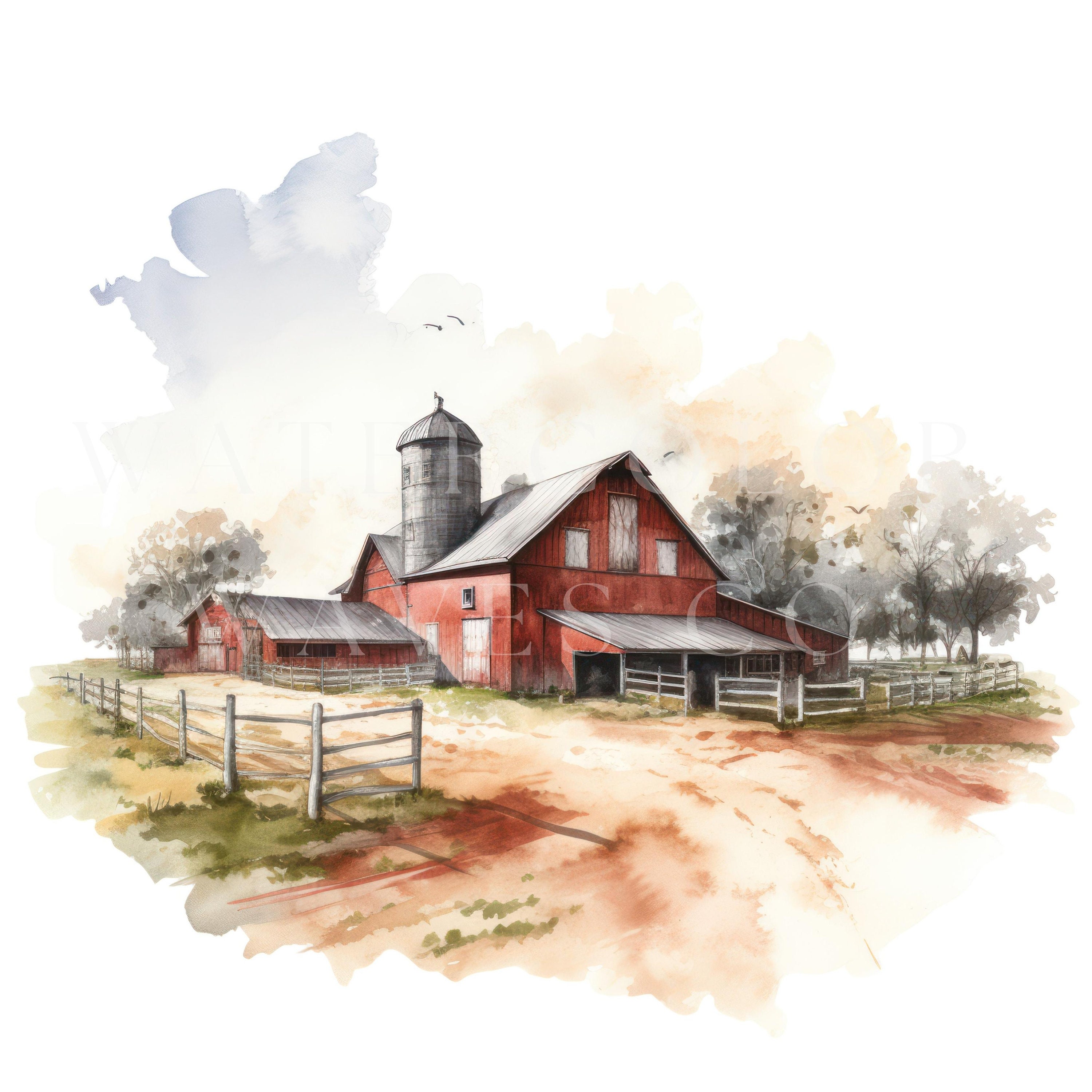 Sunrise Farm Clipart Bundle Farmhouse Clipart Watercolor - Etsy
