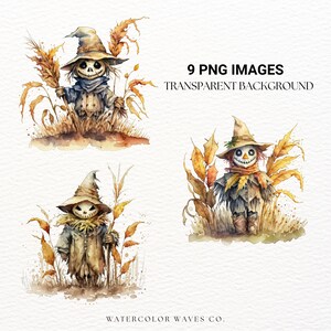 Watercolor Scarecrow Clipart Bundle | Halloween PNG | Digital Planner ...