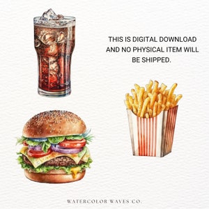 Watercolor Fast Food Clipart | Burger and French Fries Clipart | Kawaii ...