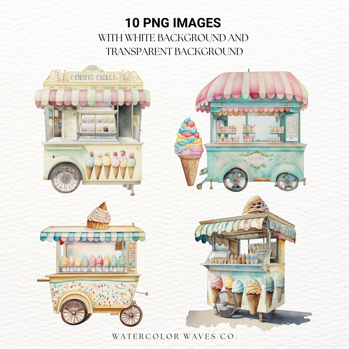 Cute Ice Cream Shop Clipart Watercolor Ice Cream Clipart - Etsy Canada