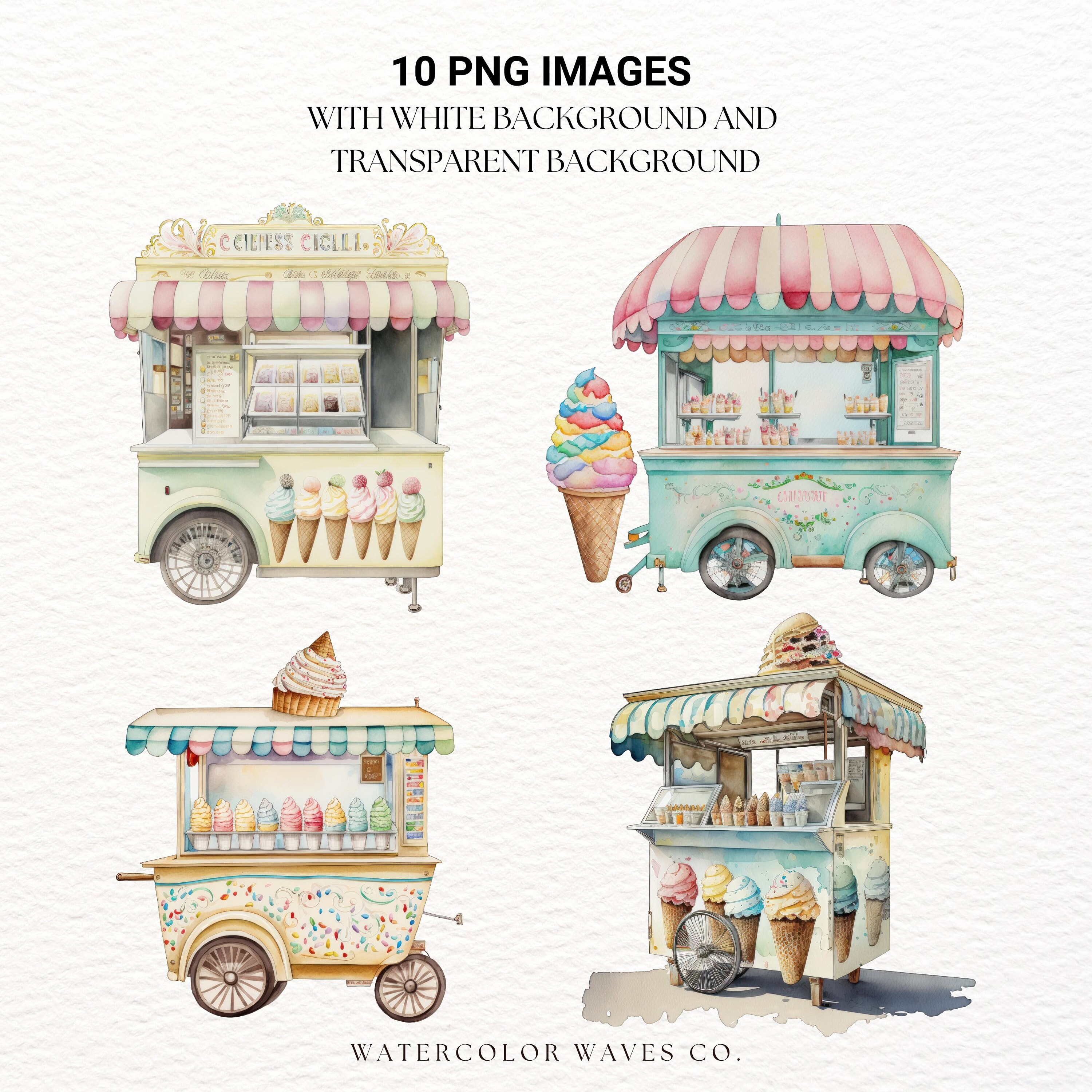 Cute Ice Cream Shop Clipart Watercolor Ice Cream Clipart - Etsy Canada