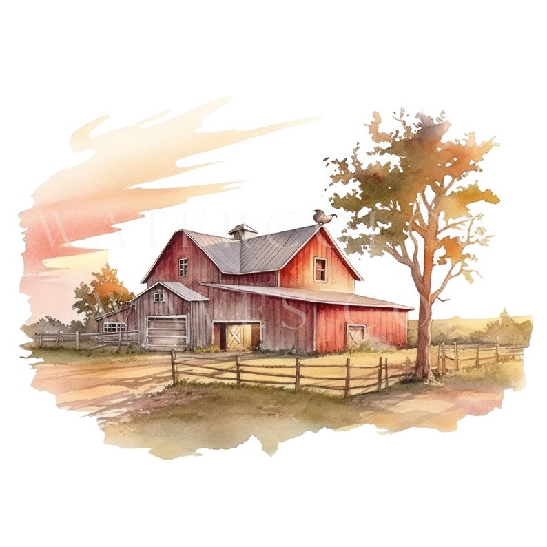 Sunrise Farm Clipart Bundle Farmhouse Clipart Watercolor - Etsy