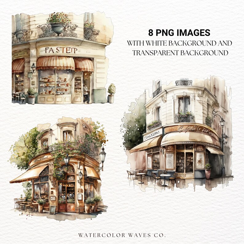 Coffee Shop Clipart Parisian Cafe Clipart Watercolor - Etsy UK