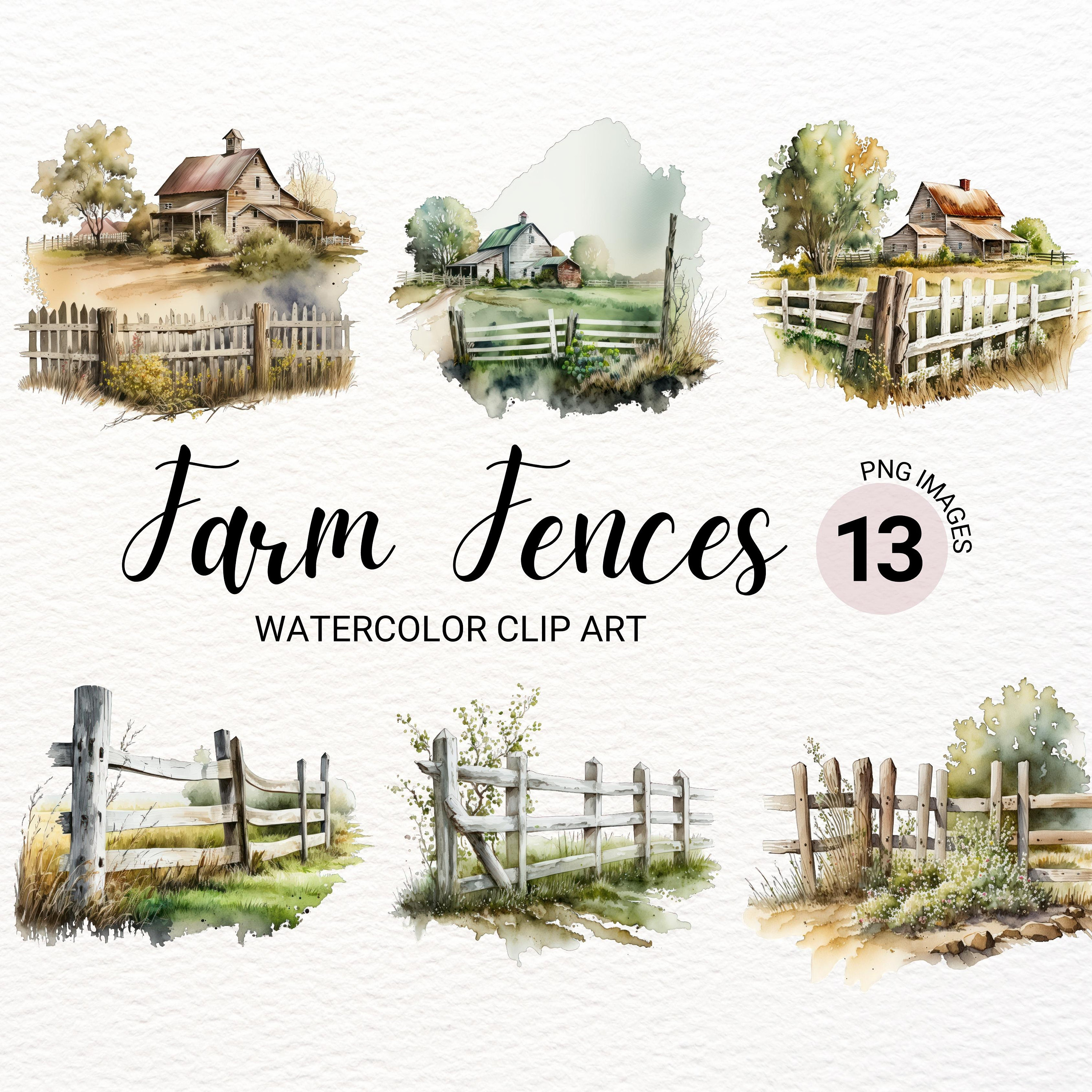 Watercolor Farm Fences Clipart | Farmhouse Clipart | Barn Fence Clipart ...