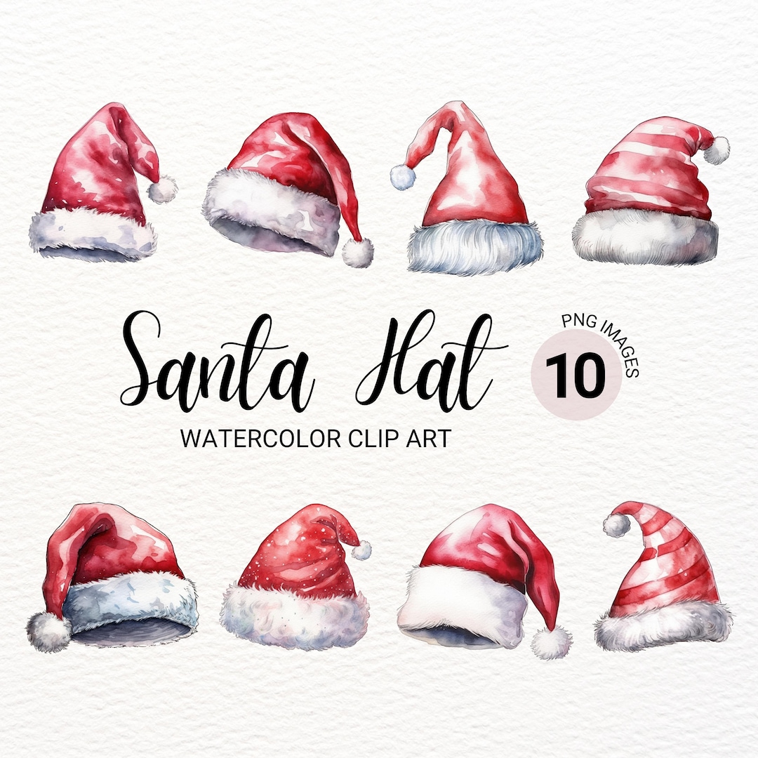 Santa Hat Clipart | Watercolor Christmas Clipart | Winter Clipart ...