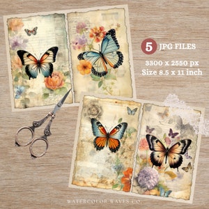 Watercolor Butterfly Junk Journal Pages Vintage Butterflies Floral ...
